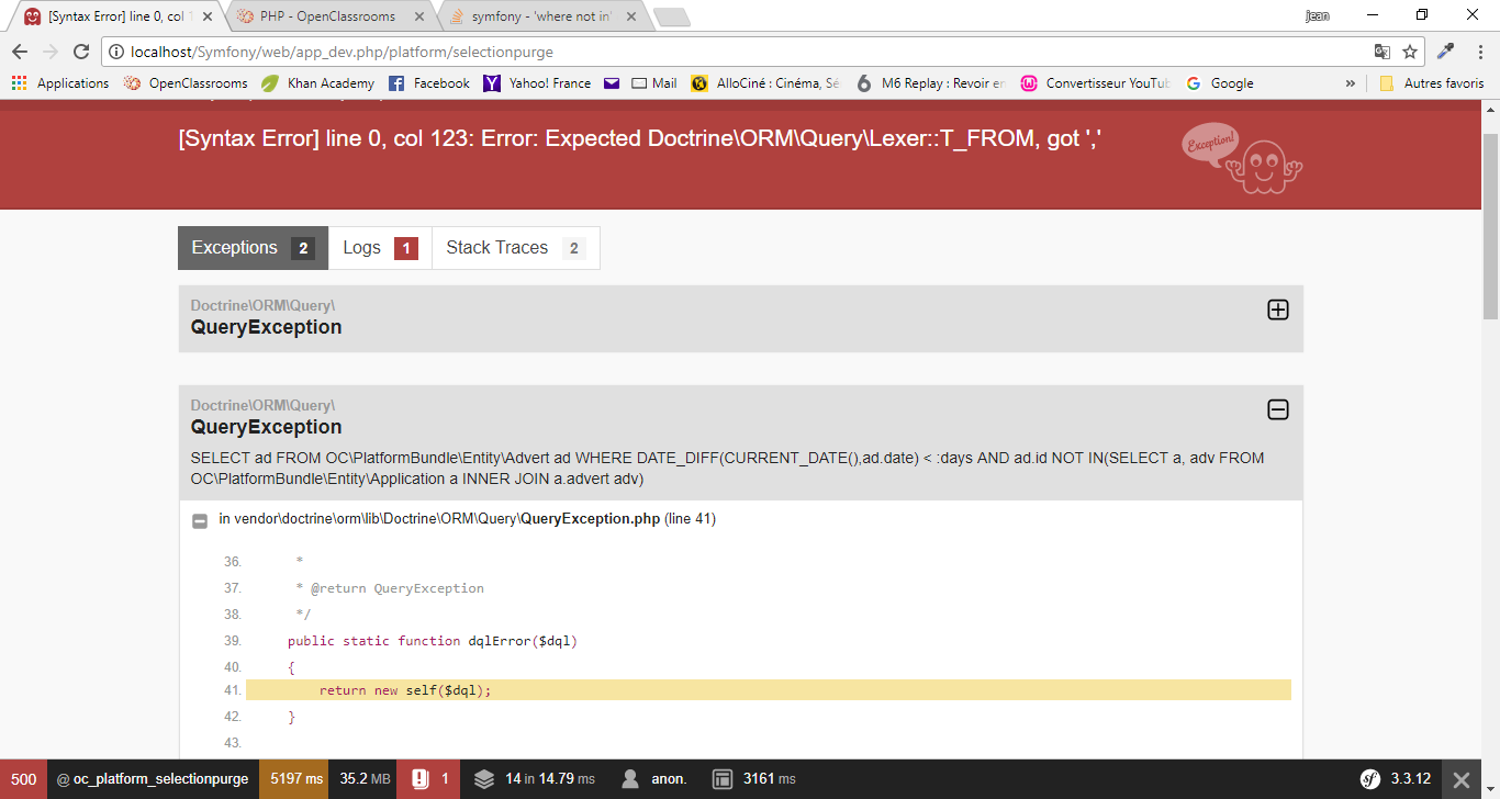 Symfony Doctrine Probleme De Requete Je Ne Trouve Pas Mon Erreur Par