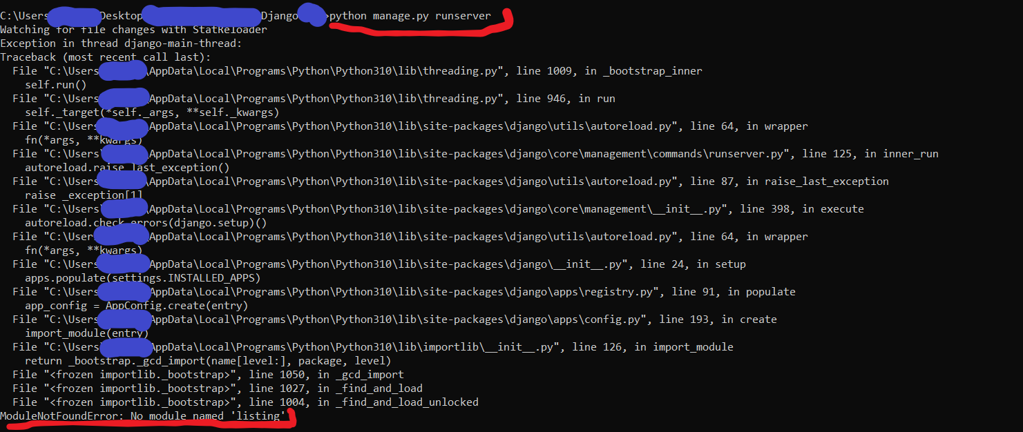 Résolu Python Erreur démarrage serveur Django ModuleNotFoundError