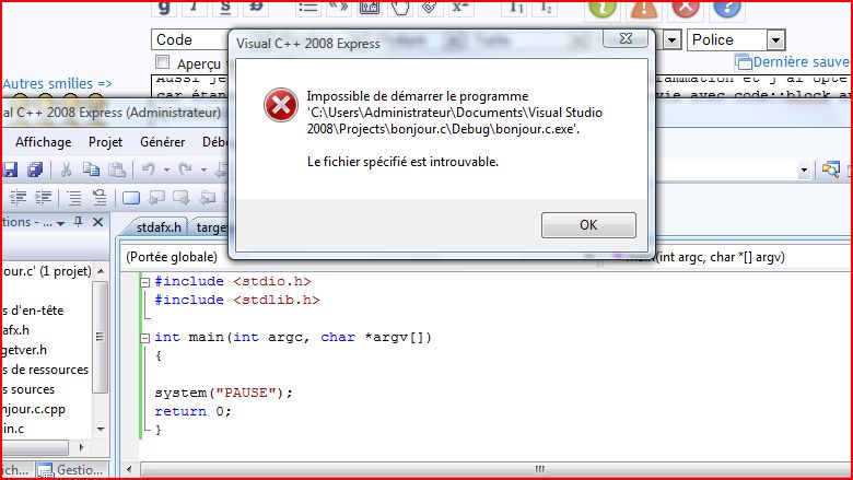 [Résolu] Problème sous Visual C++ - "impossible de démarrer le ...