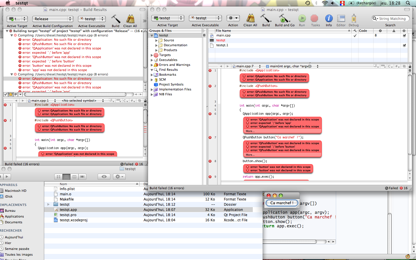 Qt - Xcode 3.0 - Mac 10.5.8 - Executable ok mais erreurs de compilation par Avengel - page 1 ...
