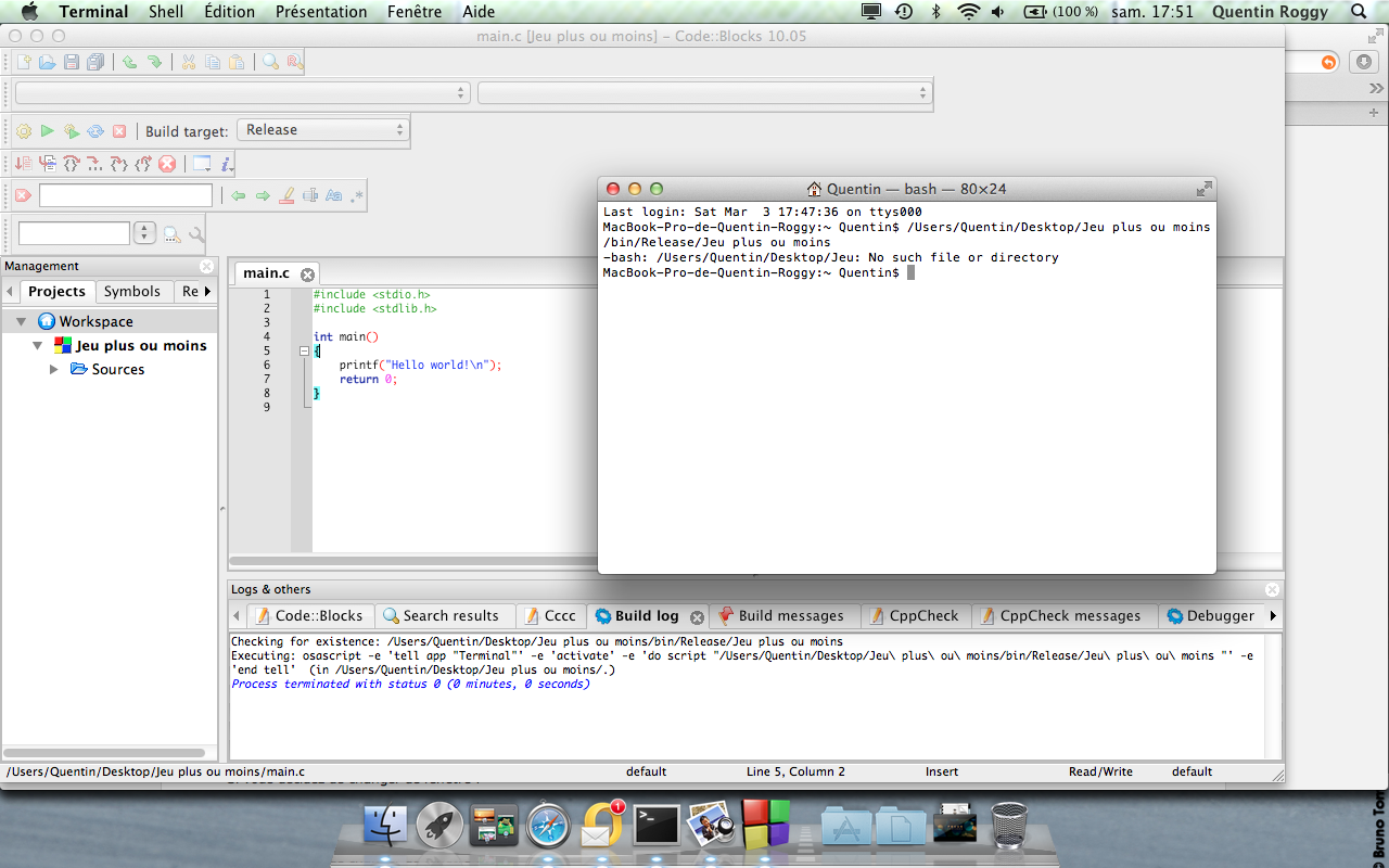 [Résolu] Problème code blocks - le run ne fonctionne plus par quentin.46 - page 1 - OpenClassrooms