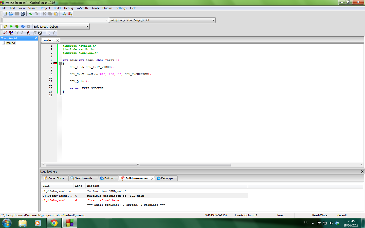 cherche solution à l' erreur "multiple definition of 'SDL... par ...