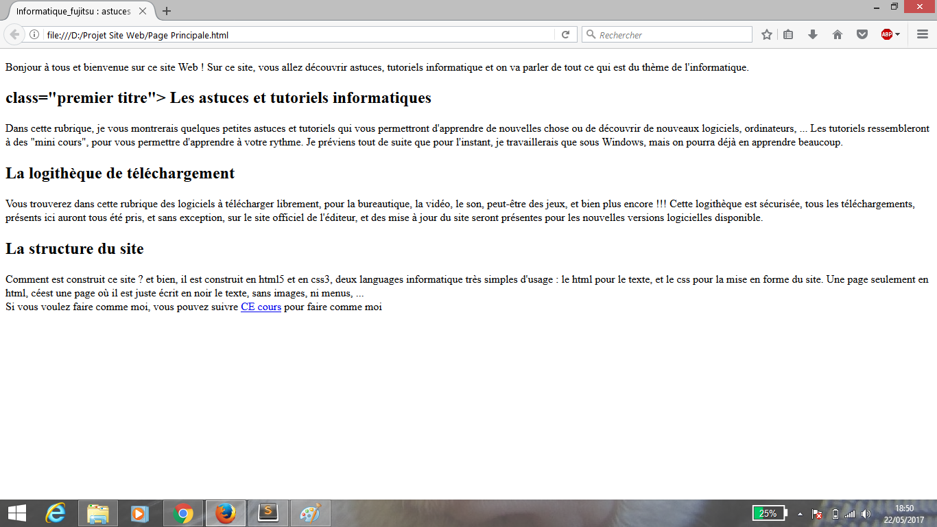 Problème d'introduction du CSS dans du HTML par Informatique_fujitsu ...