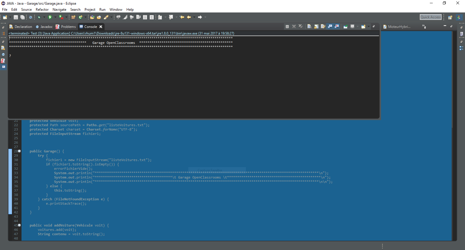 [Résolu] Activité JAVA semaine 2 (TP Garage) - Problème d'affichage au premier lancement par ...