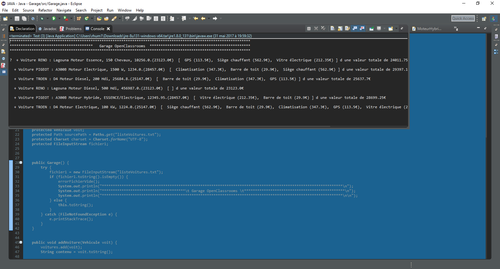 [Résolu] Activité JAVA semaine 2 (TP Garage) - Problème d'affichage au ...