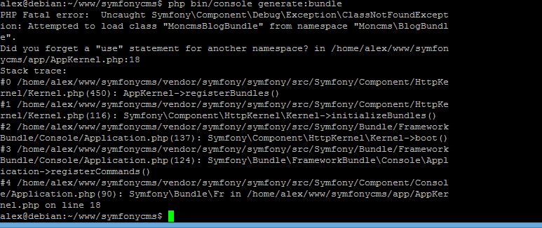 [Résolu] [Symfony 3] Problème de génération de bundle. par alex007 - page 1 - OpenClassrooms