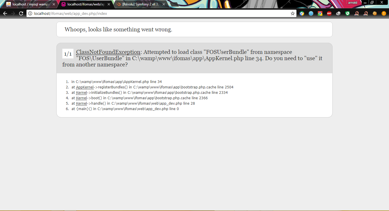 Installation de Fosuserbundle par ArnoldKom1 - page 1 - OpenClassrooms