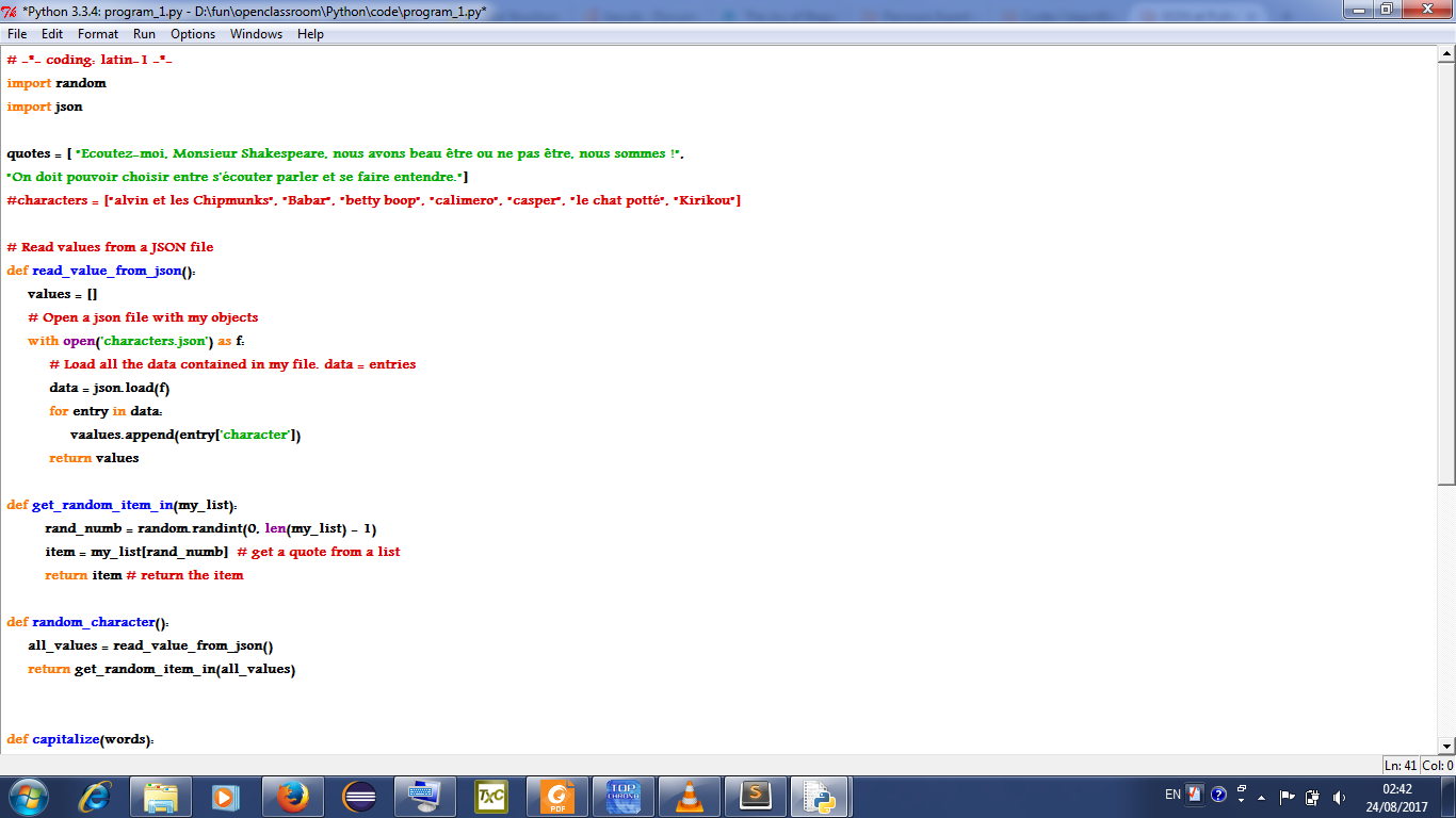 JSON et Python - Cours Démarrer votre projet avec - # -*- coding: Latin ...