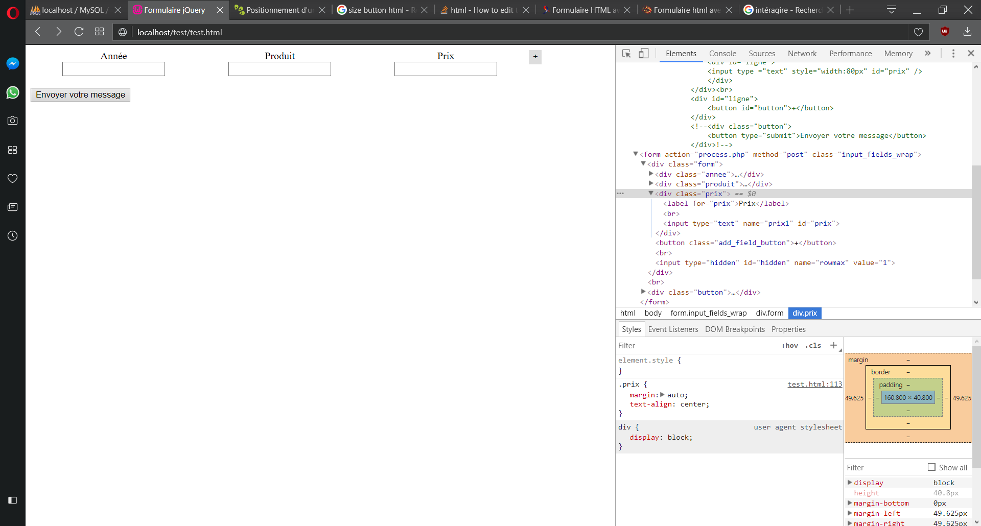 Formulaire html avec du jQuery par Castiel62 - page 1 - OpenClassrooms