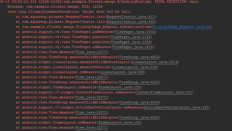 Pager view + Pager adapter + Picasso - Error ImageView null par ... Pager view + Pager adapter + Picasso - Error ImageView null par ...