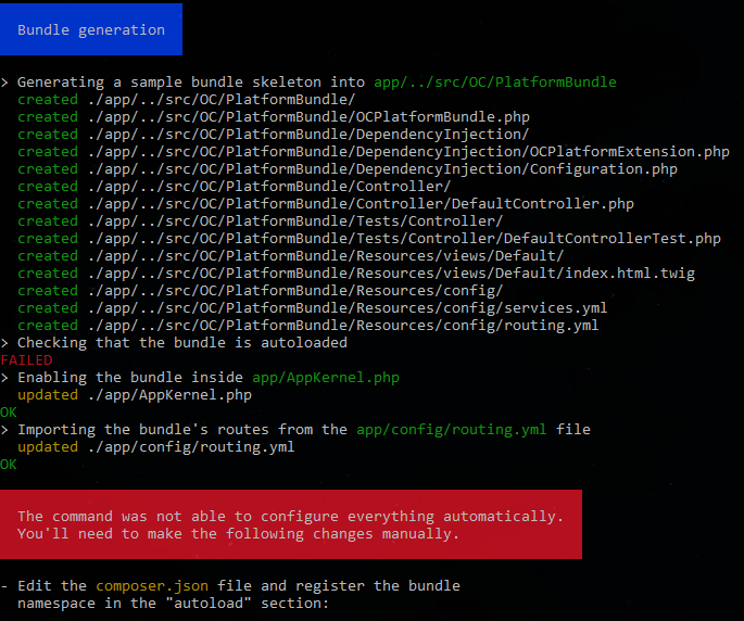 [Résolu] Génération d'un bundle - Symfony 3.4.9 par z0om - page 1 - OpenClassrooms