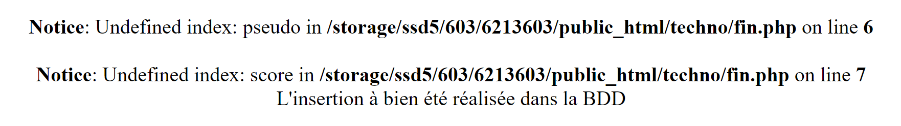 Aucune insertion dans une BDD - Erreur integer value pour insertion d'une variable par ...