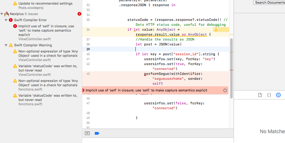 Swift 4 : erreur récurente 'Implicit use of self ' par ToXiiKv - page 1 - OpenClassrooms