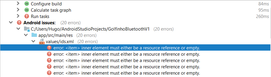 Erreur lors du build : ressource non reconnue - inner element must either be a resource ...