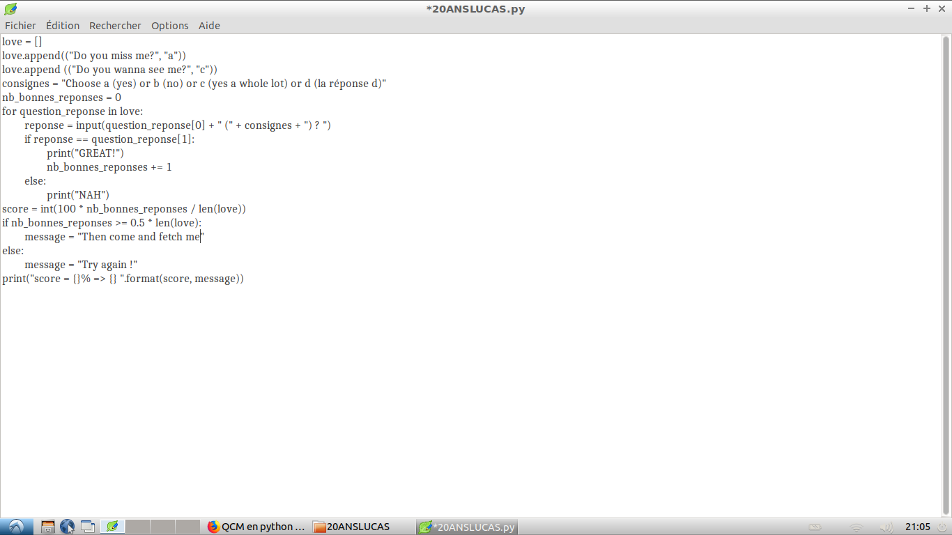 QCM en python - masquer réponses pré-définies par ArsèneLupin3 - page 1 - OpenClassrooms