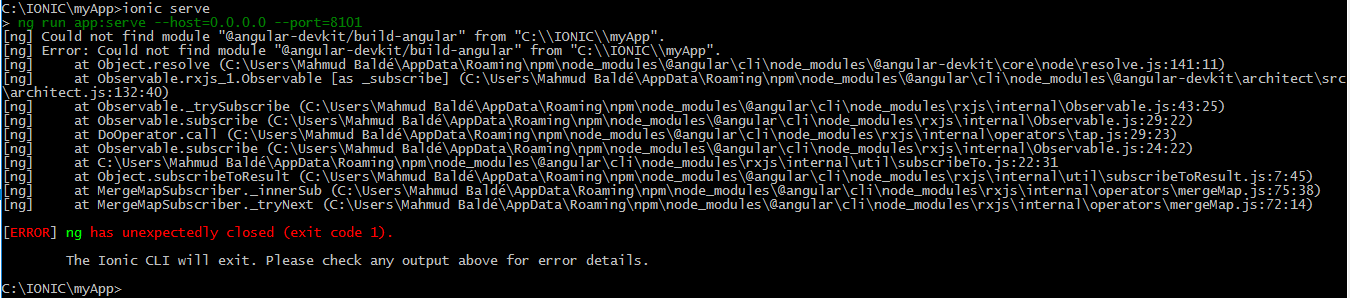 Could notfind module @angular-devkit/build-angular - erreur ionic 4 ...