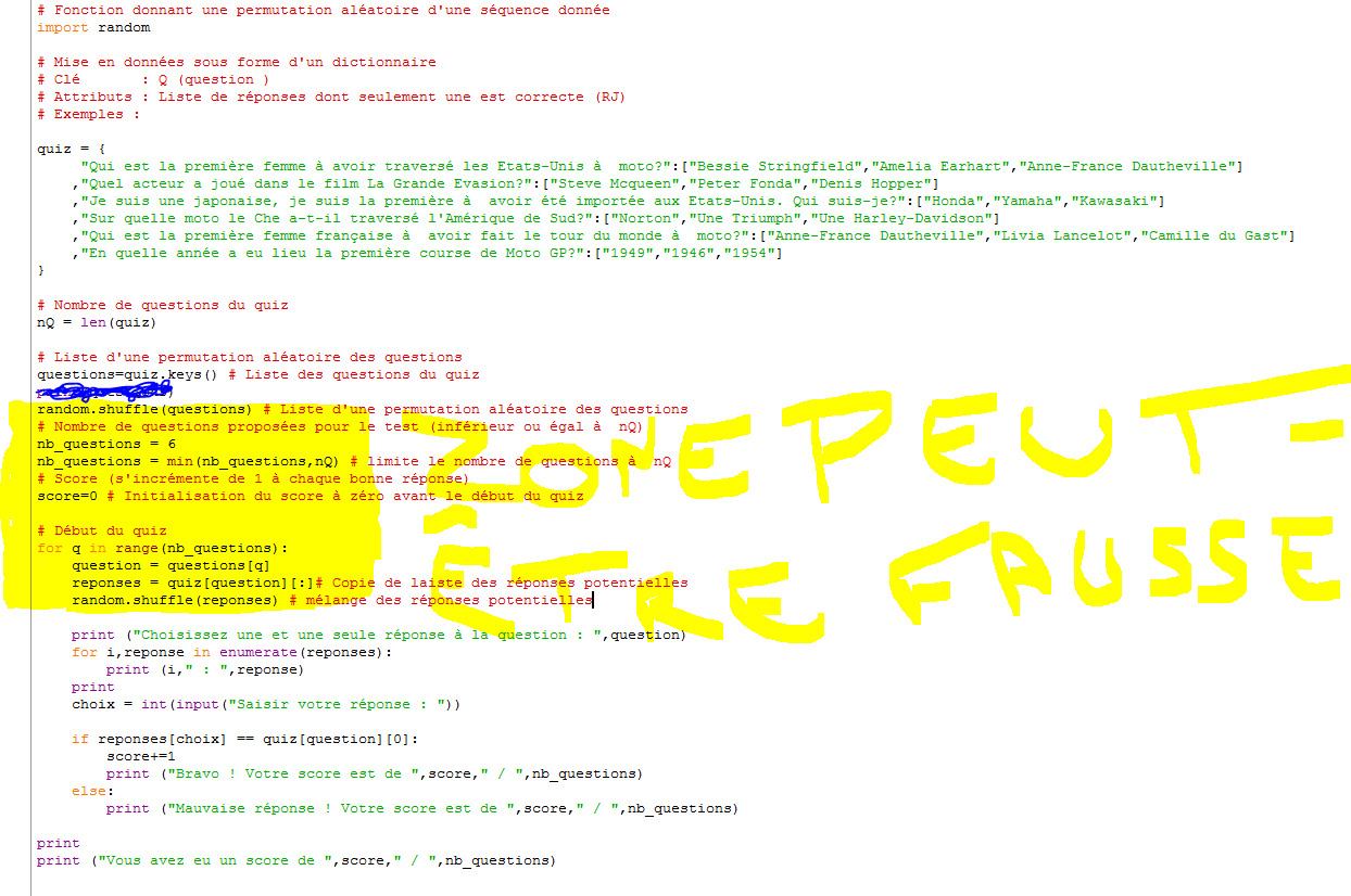 Quiz avec dictionnaire - Python par GabyMMI - page 1 - OpenClassrooms