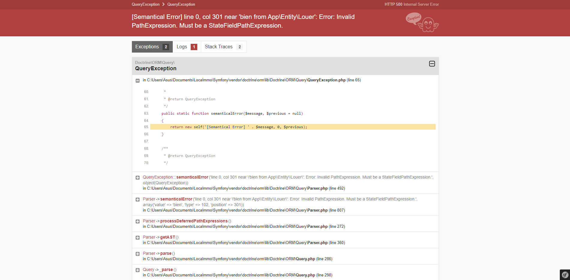 [résolu] Doctrine Error Invalid Pathexpression Must Be A Statefieldpathexpression Par