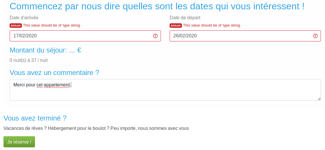 Erreur symfony de validation d'un formulaire - This value should be of ...