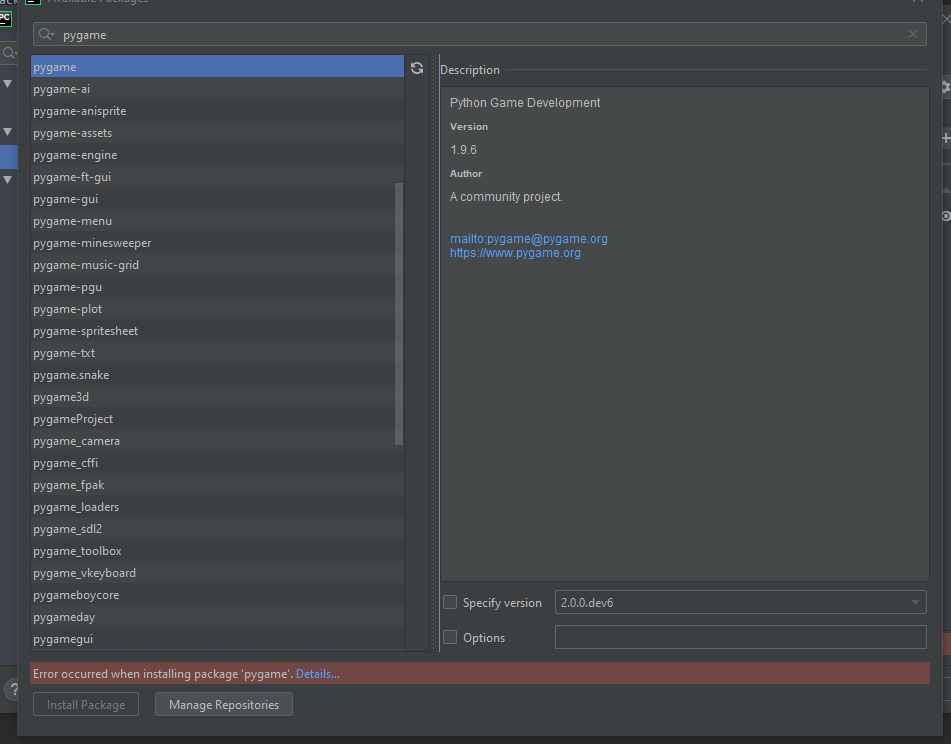 Installation du module 'pygame' - Erreur lors de l’installation de ...