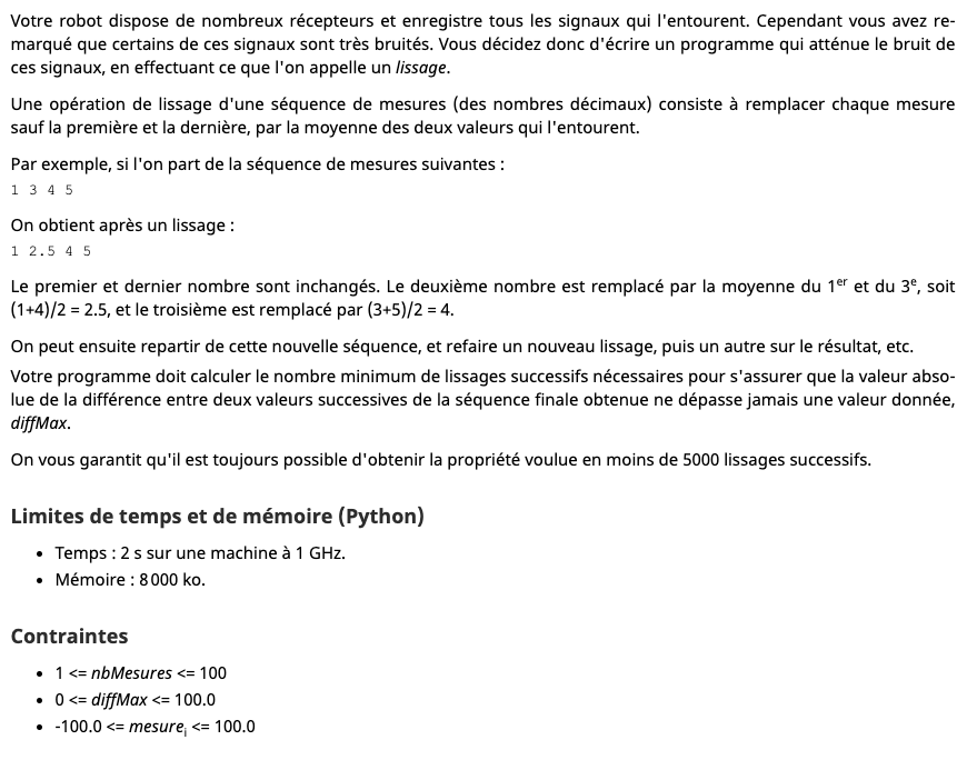 [Résolu] Lissage de signal - France IOI (Python) par Romainj78 - page 1 ...