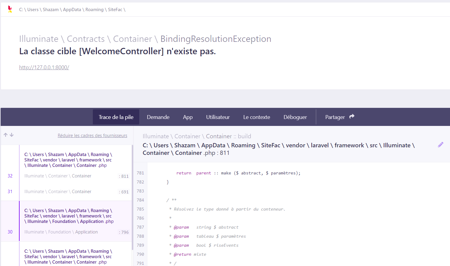 Laravel Cours Openclassroom Illuminatecontractscontainerbindingresolutionexception Target 7676