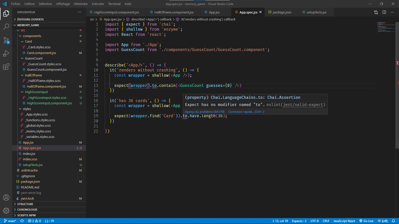 React Js Problème Avec Chai Et Eslint Dans Vscode Cours Realisez