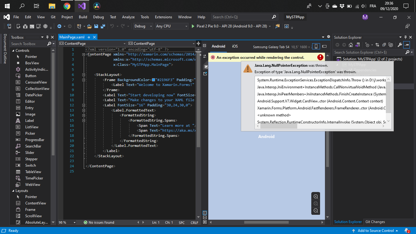 problème Java.Lang.nullpointerexception xamarin - xamarin forms par ...