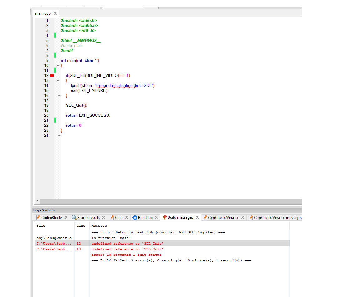 [Résolu] Problème SDL - CB - 'Undefine ref to WinMain' par ...