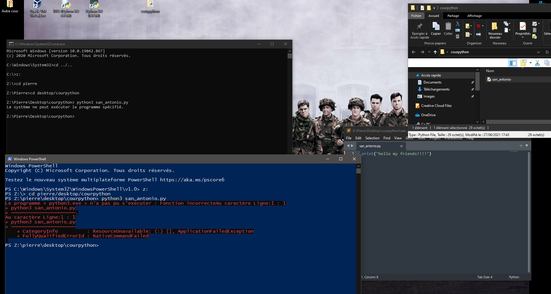 Problème cour "Démarrez votre projet avec Python" - Chapitre "Créez ...