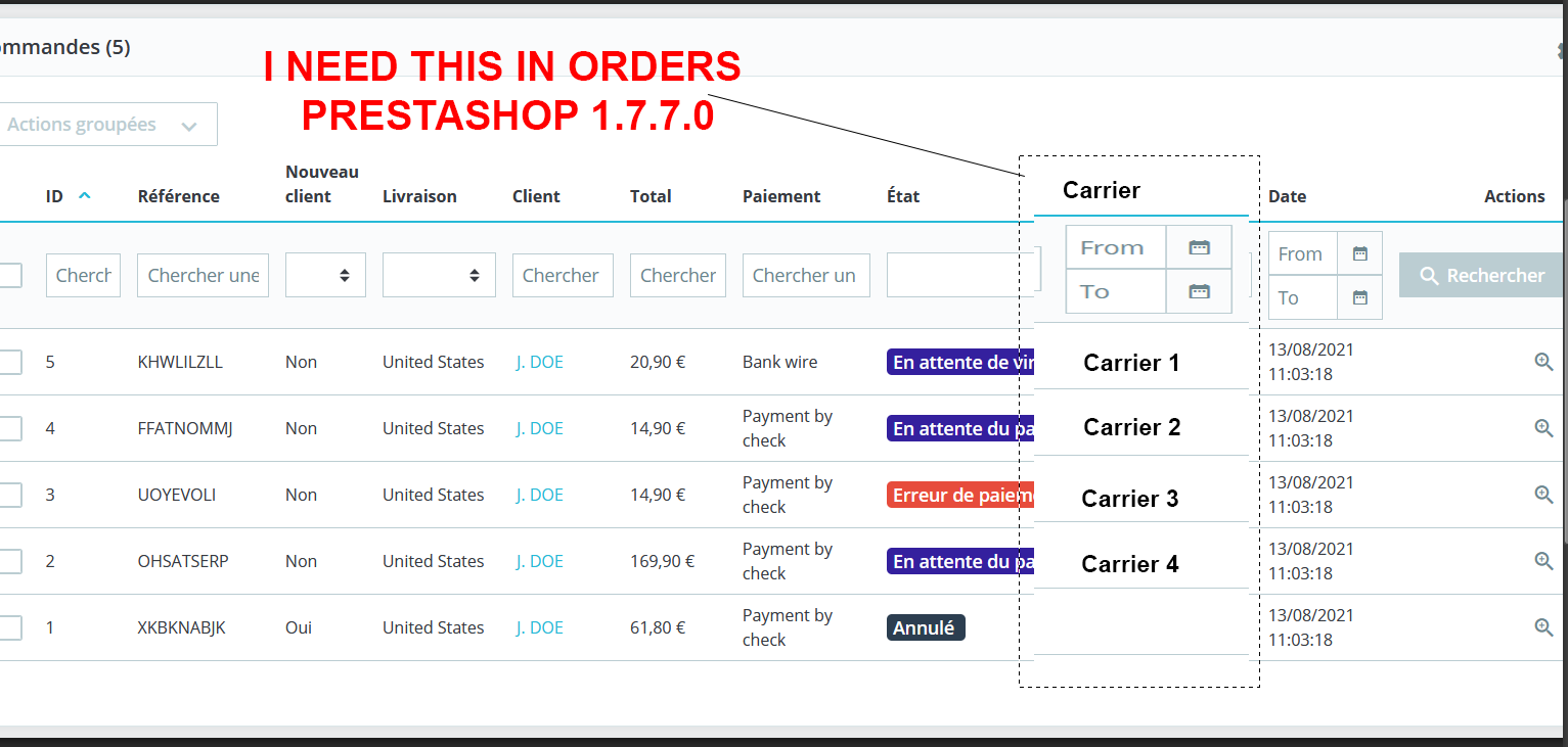 [Résolu] add columns carrier prestashop 1.7.7.0 - add columns carrier in listing orders ...