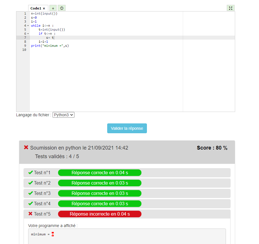 erreur Minimum N nombres saisis non trouvé Python - Python besoin d ...