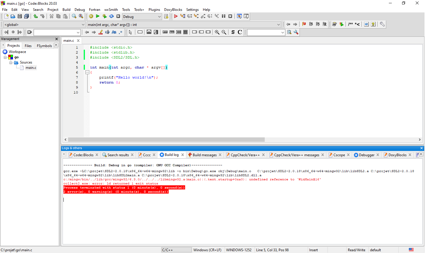 Probleme SDL2 Code::blocks par Alphago - page 1 - OpenClassrooms