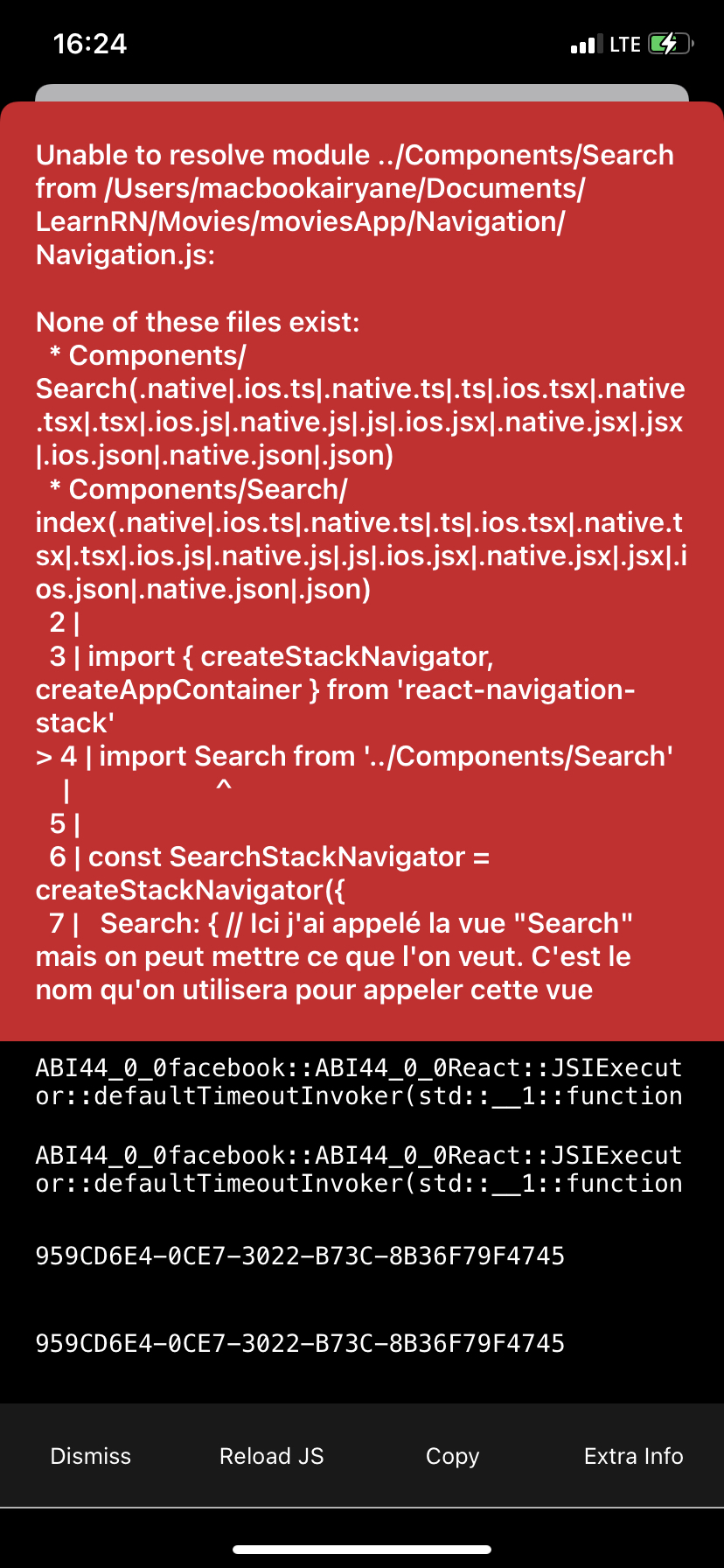 React native, problème avec la navigation - React Native cours openclassroom par y@nis94 - page ...