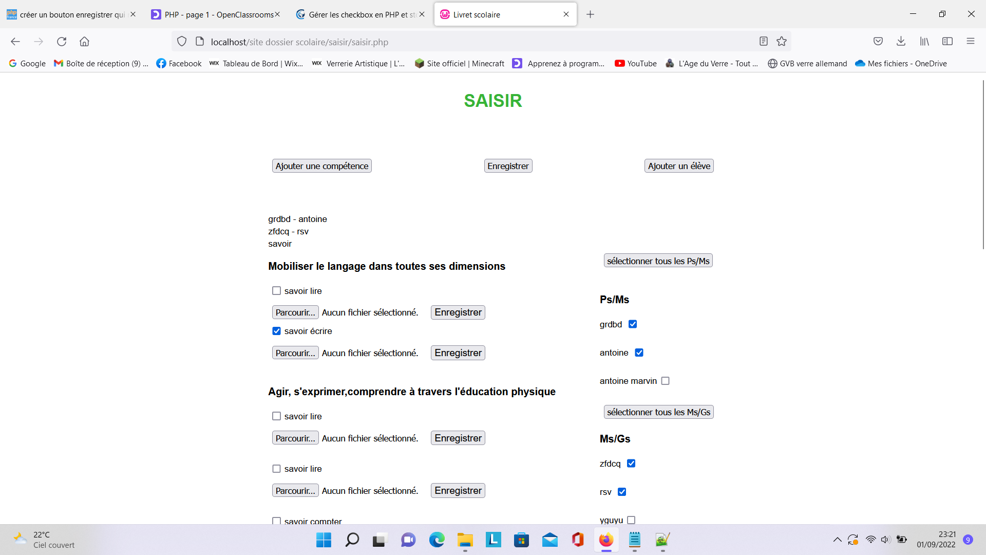 [Résolu] créer bouton enregistrer qui marche avec checkbox par ...