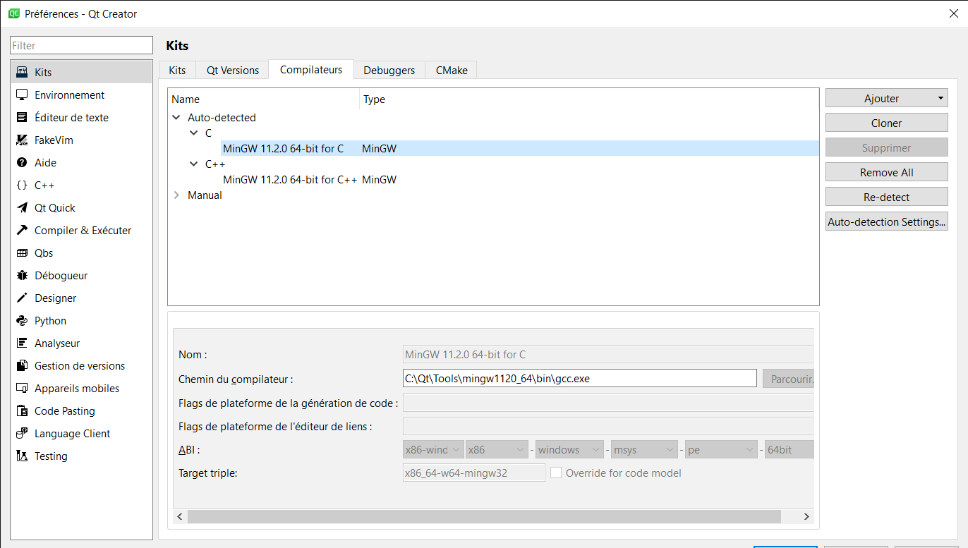 Qt creator -compliateur MSVC - Qt 6.4.0 MSVC2019 arm64 -no compiler set ...