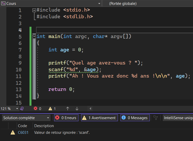 [Résolu] Erreur C6031 par Fouad01 - page 1 - OpenClassrooms