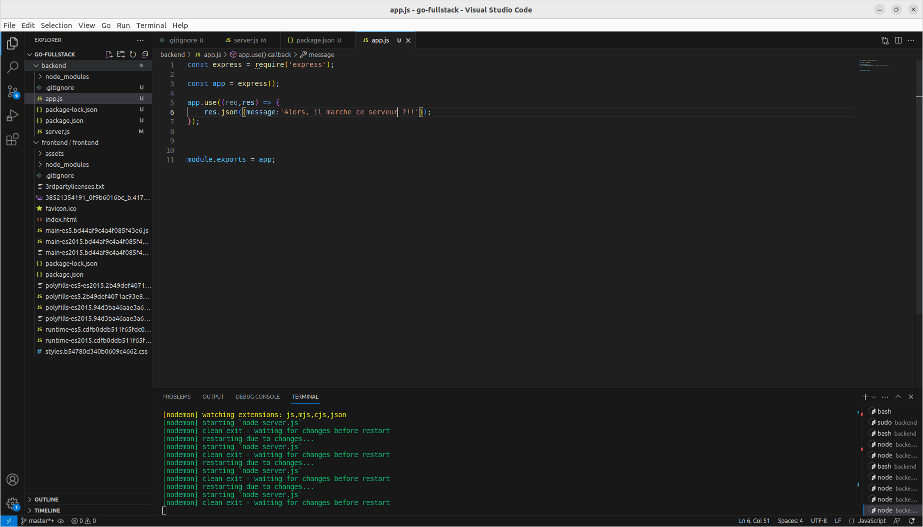 Cours [Passez au Full Stack avec Node.js, Express] - Mon fichier server.js ne se met pas à jour ...