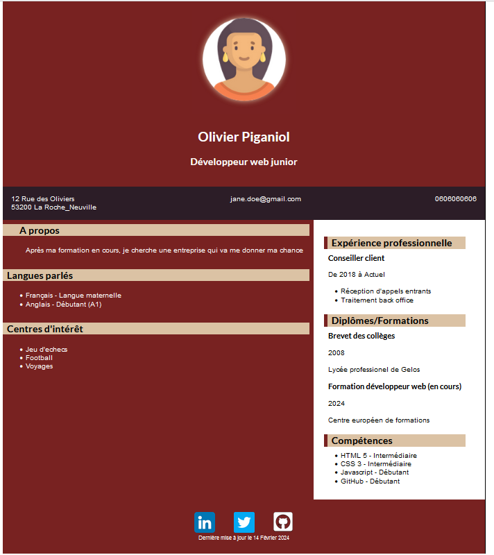 [Résolu] cv en html et css par oliviermessii - page 1 - OpenClassrooms
