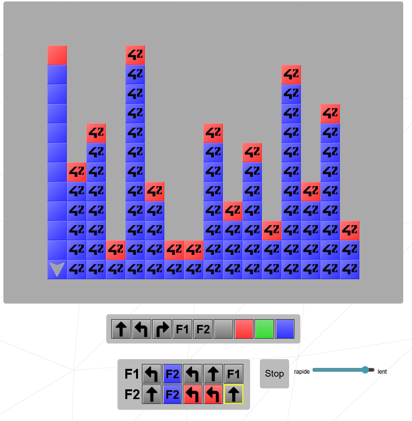 Aide soluce Robozzle du test de l'école 42 par teopse - OpenClassrooms